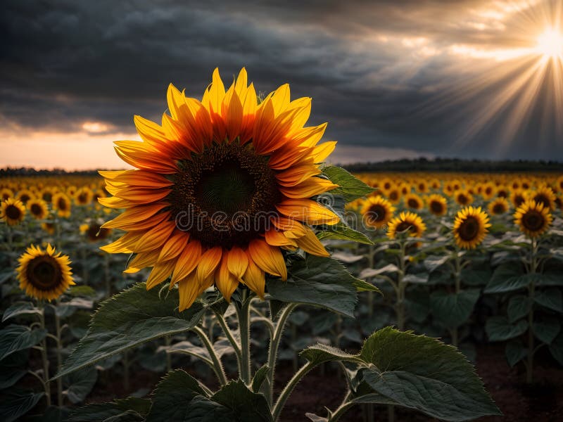 Sunflower in the sunset stock illustration. Illustration of summer ...