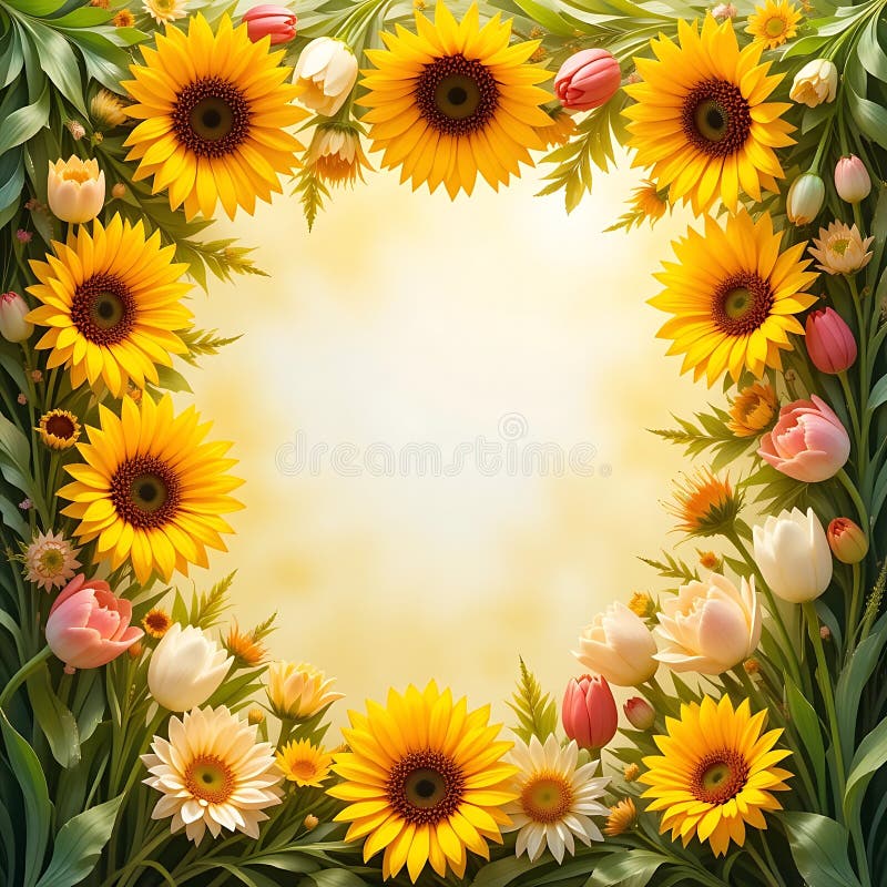Sunflower and Tulip Frame with Blank Space for Text or Image Stock ...