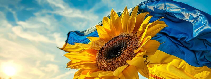 Sunflower and Ukrainian Flag. Selective Focus Stock Photo - Image of ...