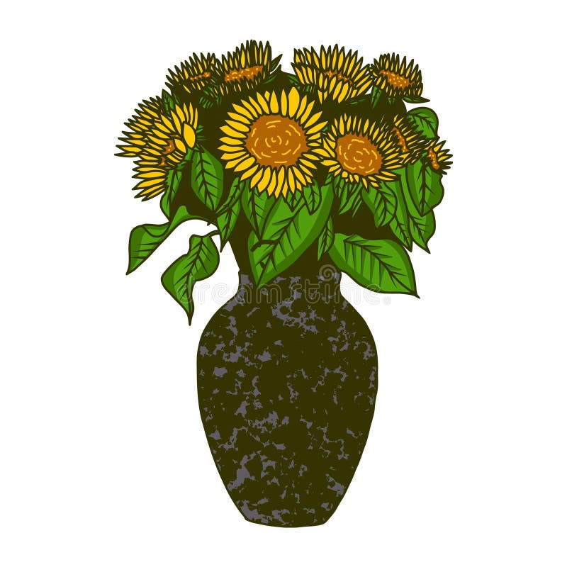 Sunflower Vase Isolated Stock Illustrations – 828 Sunflower Vase ...