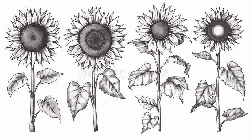 Sunflower Vector Illustrations in Hand - Beautiful Floral Designs for ...