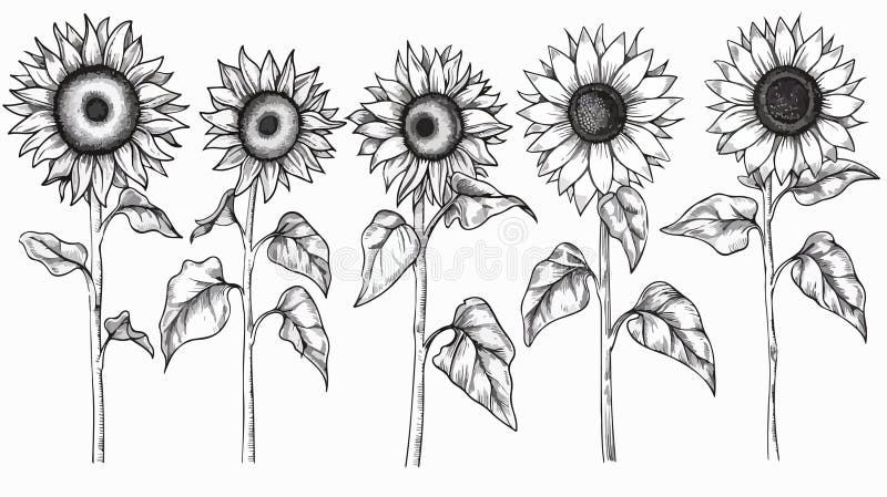Sunflower Vector Illustrations in Hand - Beautiful Floral Designs for ...