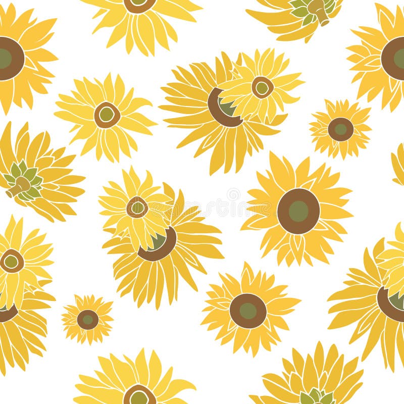 Sunflower Vector Seamless Pattern on the White Stock Vector ...