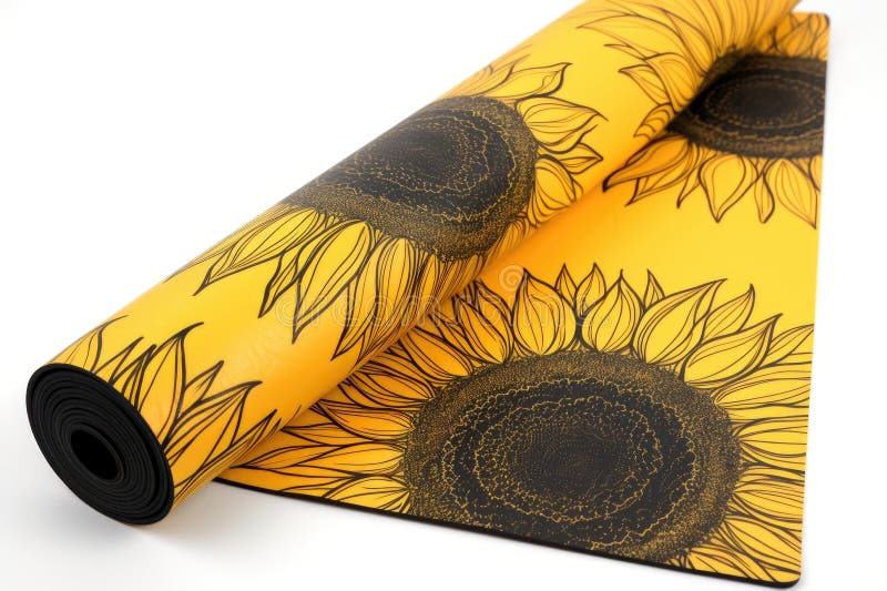 A Sunflower Yoga Mat with a Bright Yellow and Black Design Stock ...