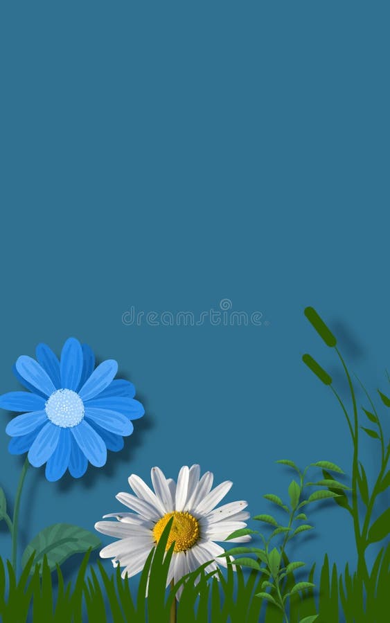 Sunflowers on Blue Negative Frame. Beautiful Flowers and Leaves on Blue ...