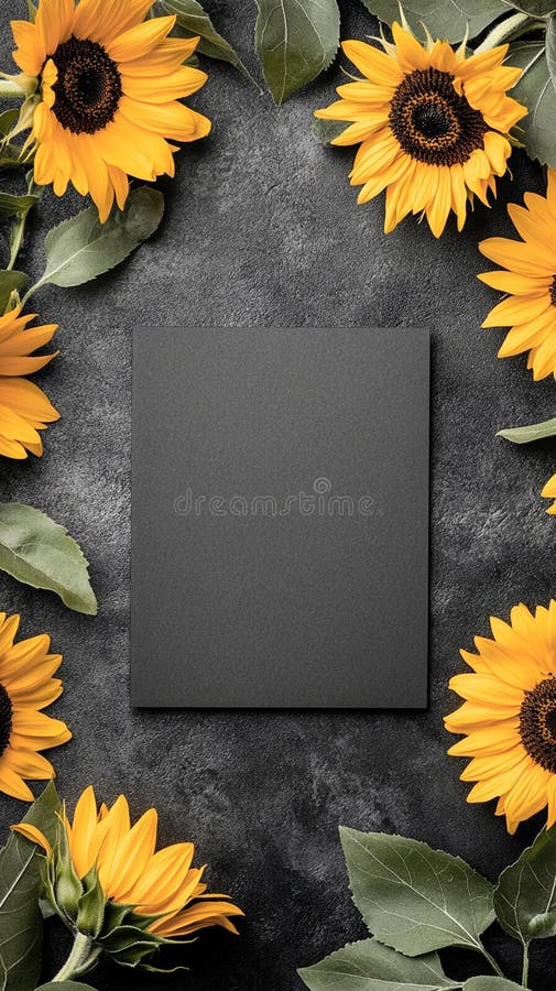 Sunflowers with Elegant Black Card Stock Photo - Image of background ...