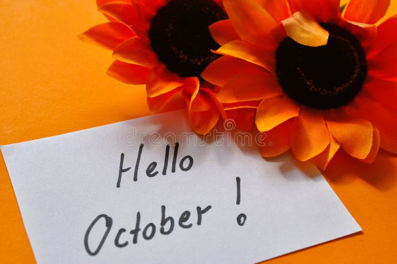 Sunflowers Next To Hello October Card Stock Illustration - Illustration ...