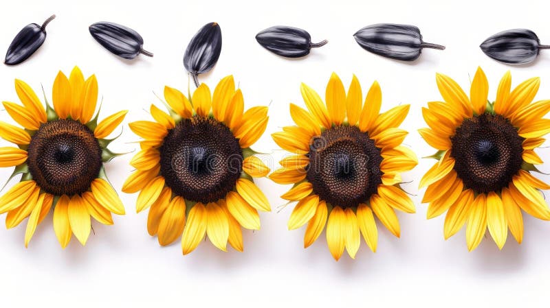 Three Sunflowers and Seeds in a Line Stock Image - Image of summer ...