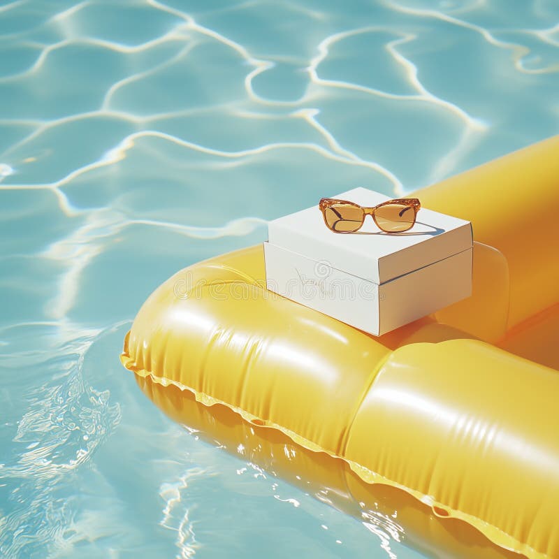 Yellow Inflatable Ring and Duck Floating in Clear Blue Pool Water Stock ...