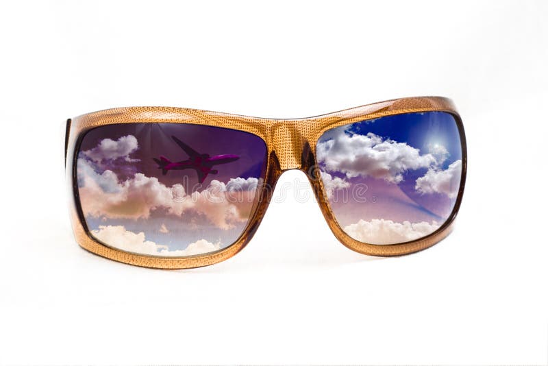 Sunglasses with Concept Reflection Stock Photo - Image of white, cloud ...