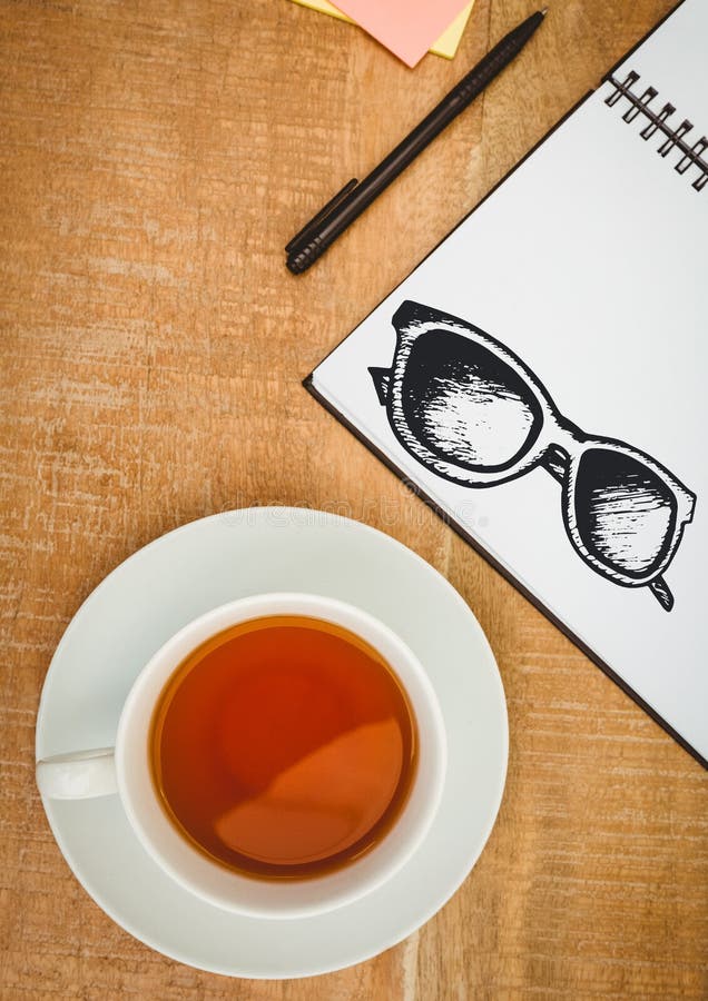 Sunglasses Doodle on Notepad Next To Tea Stock Illustration ...