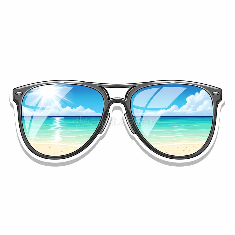Sunglasses Feature a Reflective Image of a Beach. Stock Illustration ...