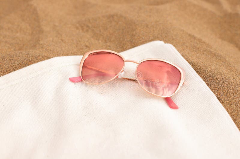 Sunglasses Gold on Beach Sand, Summer Vacation Accessory Stock Image ...