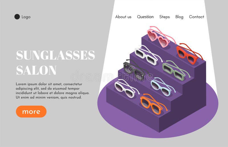Sunglasses Landing Page in Isometric View Stock Illustration ...