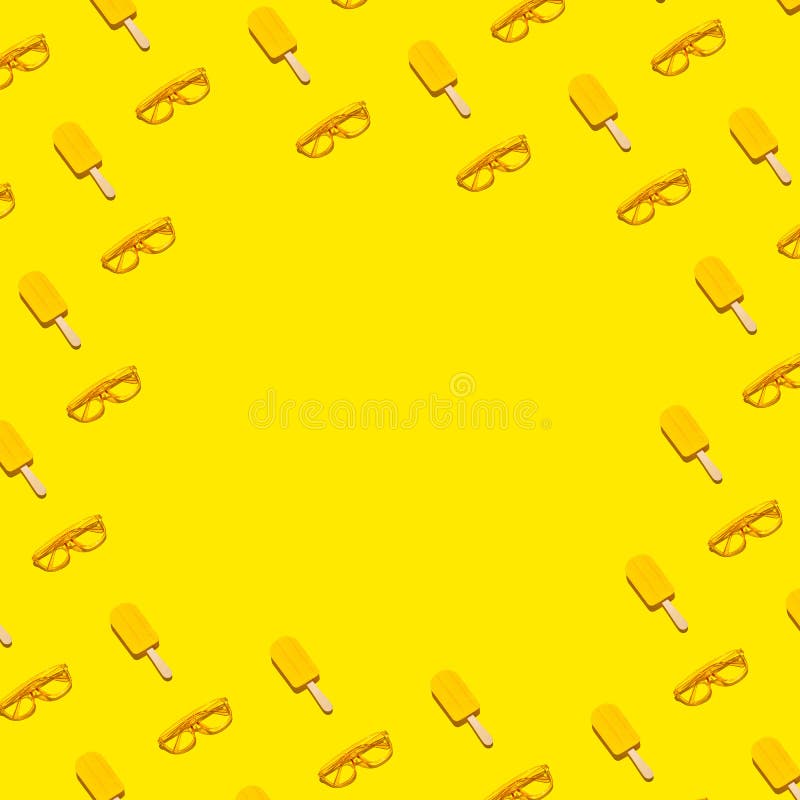 Sunglasses and Popsicles Border Frame on Yellow Abstract Background ...
