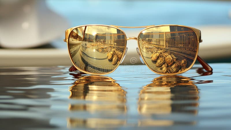 Sunglasses Reflecting a Seaside Boardwalk Stock Illustration ...