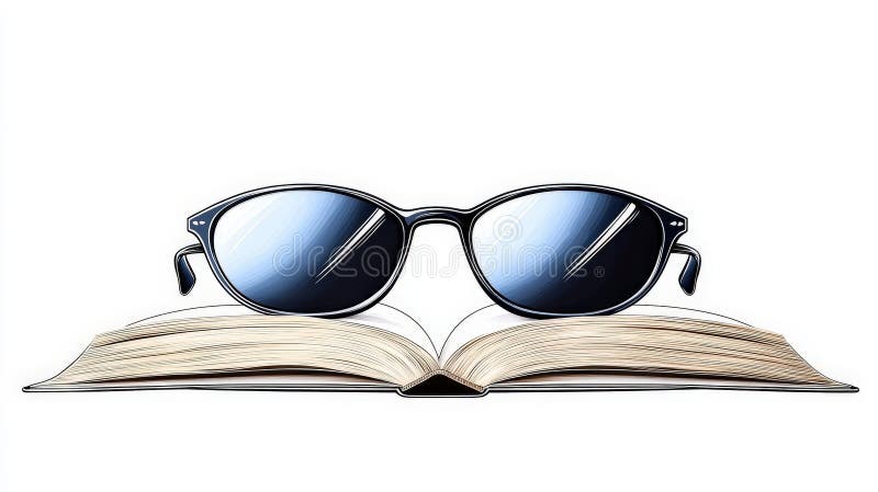 Sunglasses Resting on Open Book with Reflection in Lenses on White ...
