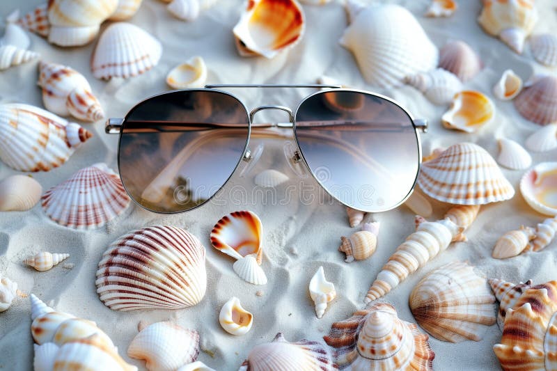 Sunglasses with Seashells Collected Around Them Stock Image - Image of ...