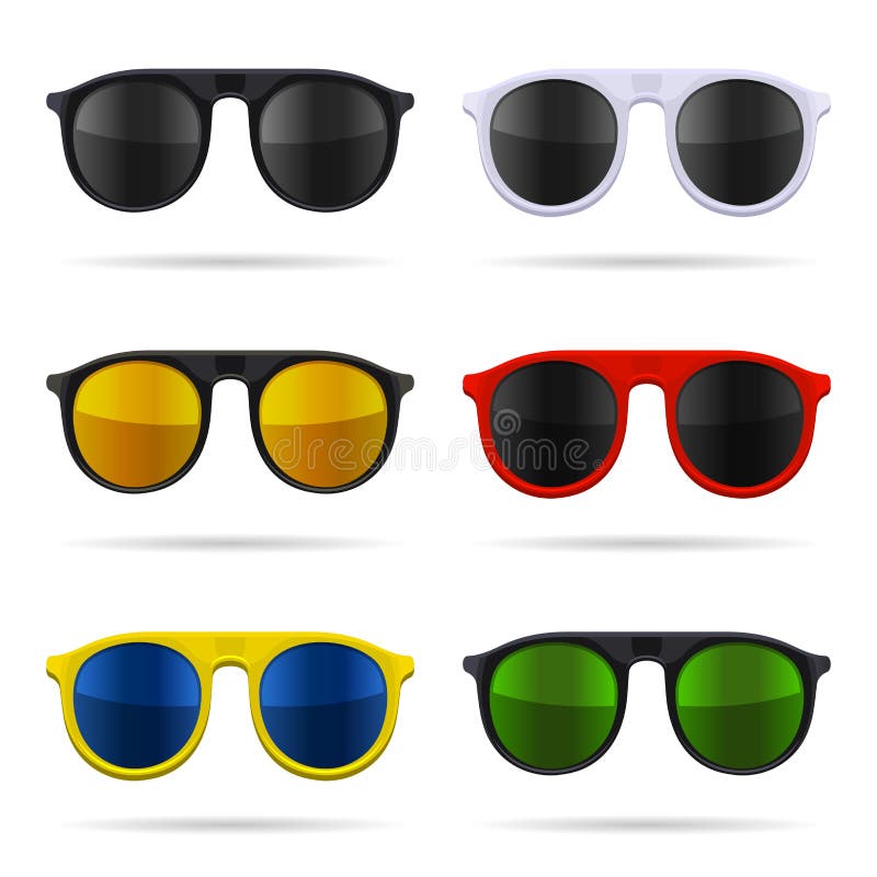 Sunglasses Set with Color Glasses on White Background. Vector Stock ...