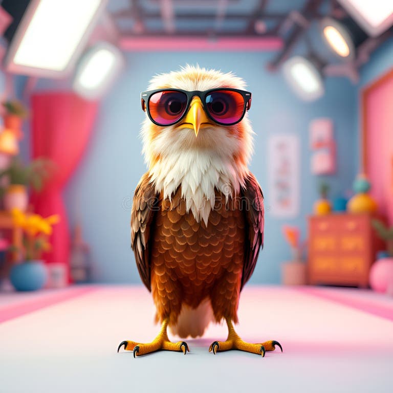Sunglasses-Wearing Hawk in a Fun Studio Setting Stock Illustration - Illustration of animated ...
