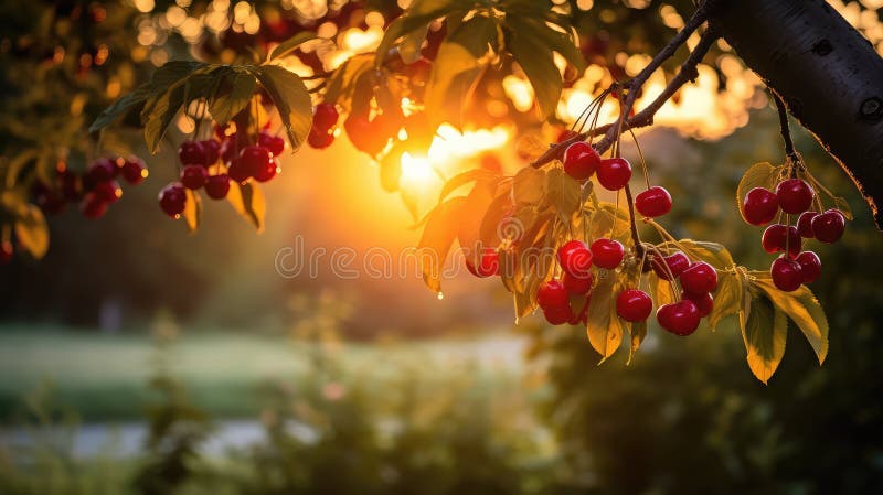 Sungolden cherries on tree stock illustration. Illustration of glory ...