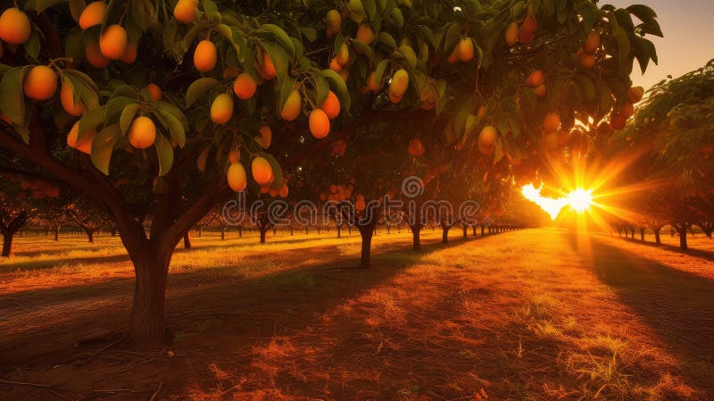Sungolden tree mango fruit stock illustration. Illustration of rays ...