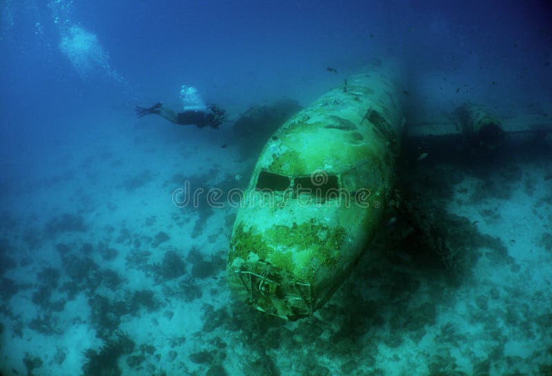 Sunk Airplane Under the Ocean Stock Photo - Image of deep, airplane ...