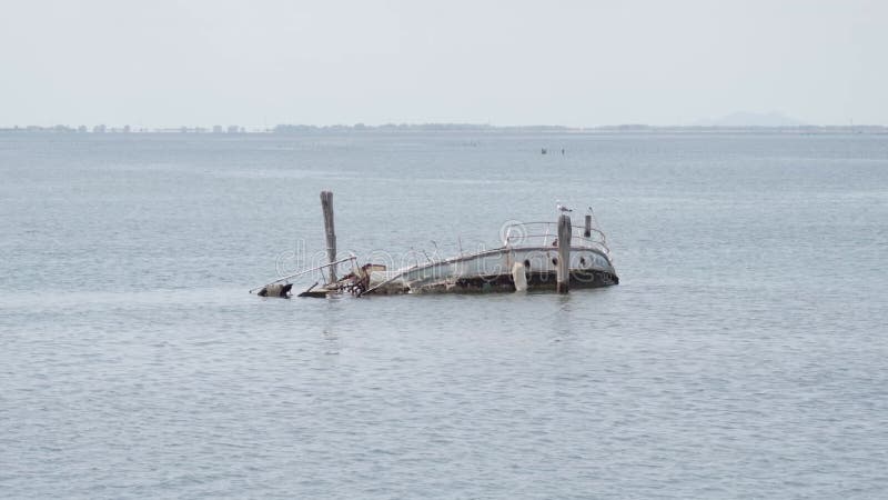Sunken boat in the sea stock video. Video of sunken - 264208727