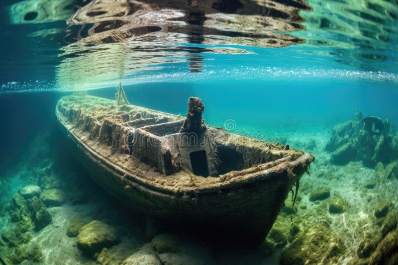 Sunken Boat Visible Beneath Clear Water Stock Illustration ...