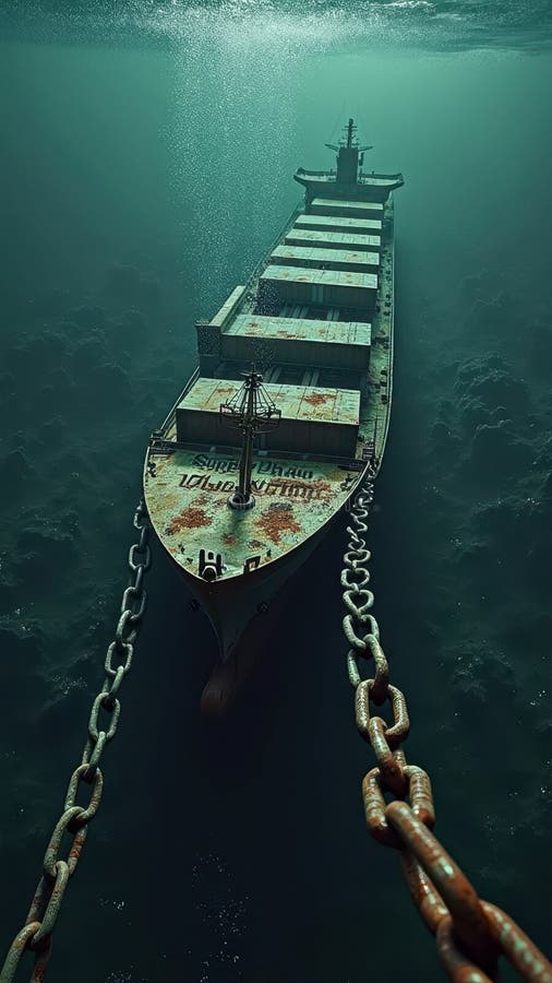 Sunken Cargo Ship Underwater Exploration Rusty Chains Stock Photos ...