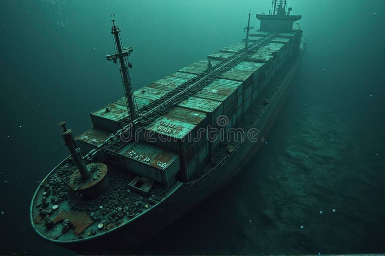 Sunken Cargo Ship Underwater Exploration with Submerged Containers ...