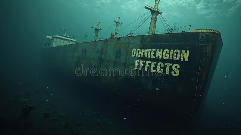 Sunken Cargo Ship Underwater Rusting in Ocean Depths Stock Image ...