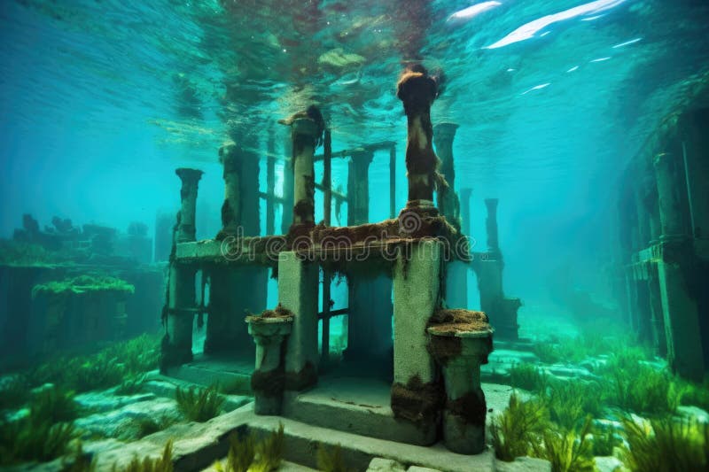 Sunken City Structures Visible Beneath Clear Waters Stock Illustration ...