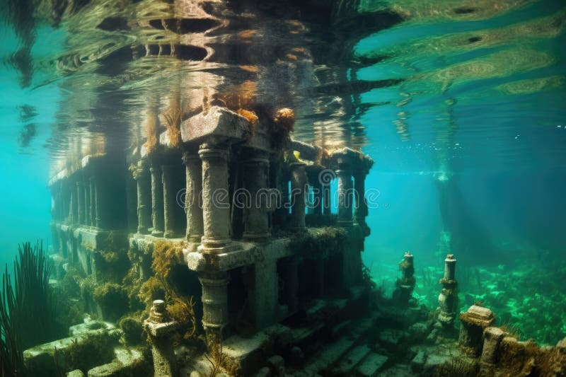 Sunken City Structures Visible Beneath Clear Waters Stock Illustration ...