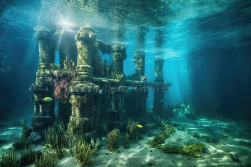Sunken City Structures Visible Beneath Clear Waters Stock Illustration ...