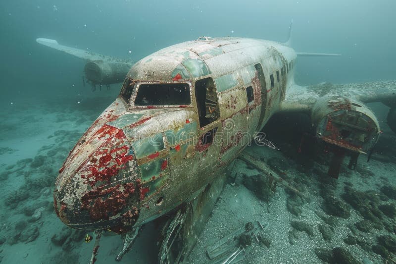 Sunken Old Plane at the Bottom of the Sea Stock Image - Image of ...
