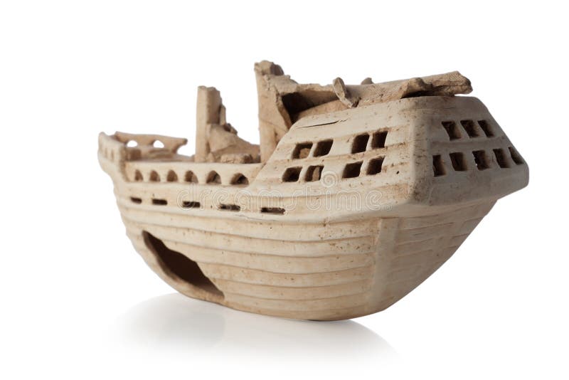 Sunken Old Ship Isolated on White Background. Decorative Clay Ship for ...