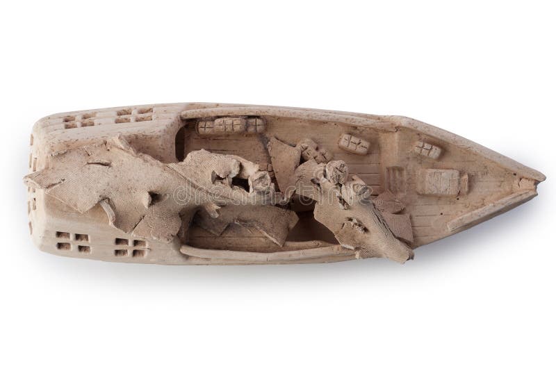 Sunken Old Ship Isolated on White Background. Decorative Clay Ship for ...