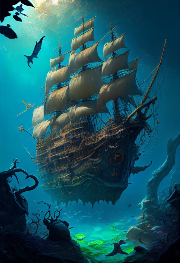 Sunken Pirate Ship. AI Generated Stock Illustration - Illustration of ...