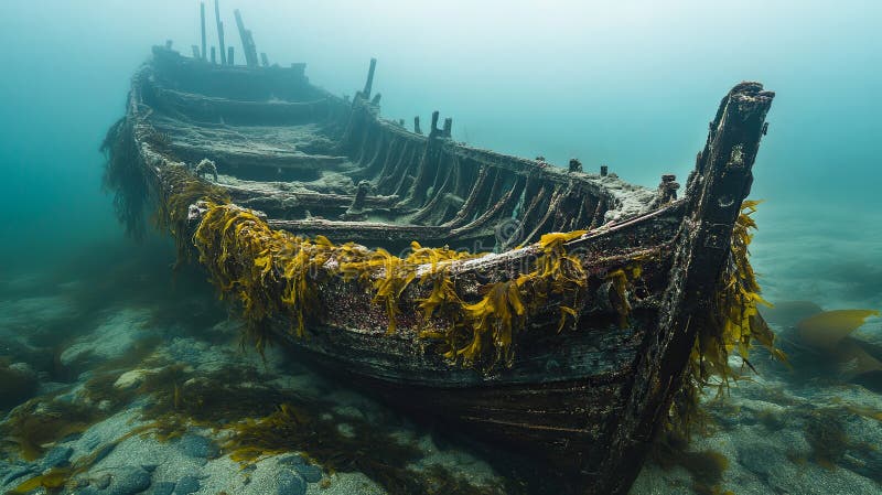 Sunken Pirate Ship Covered in Seaweed. Stock Photo - Image of aerial ...
