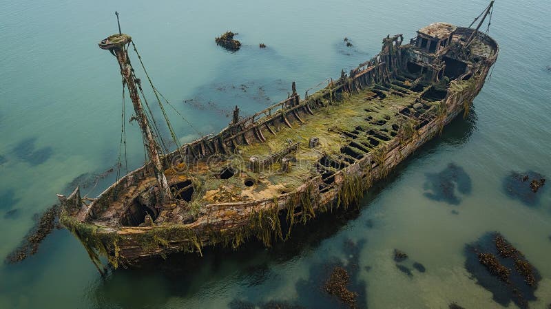 Sunken Pirate Ship Covered in Seaweed. Stock Photo - Image of tourism ...