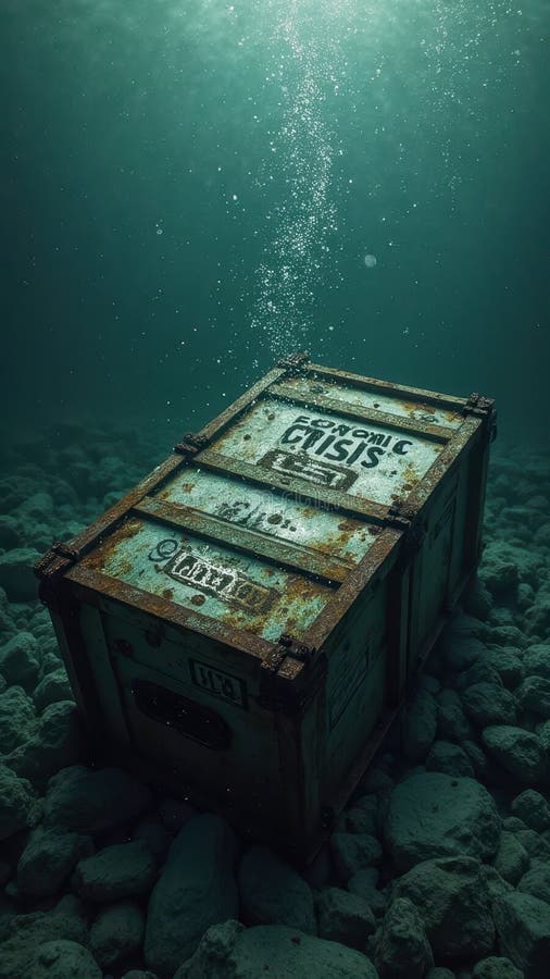 Sunken Rusty Metal Crate Underwater on Ocean Floor Stock Image - Image ...
