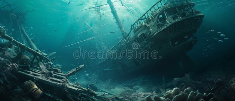 Sunken ship stock illustration. Illustration of shipwreck - 309773640