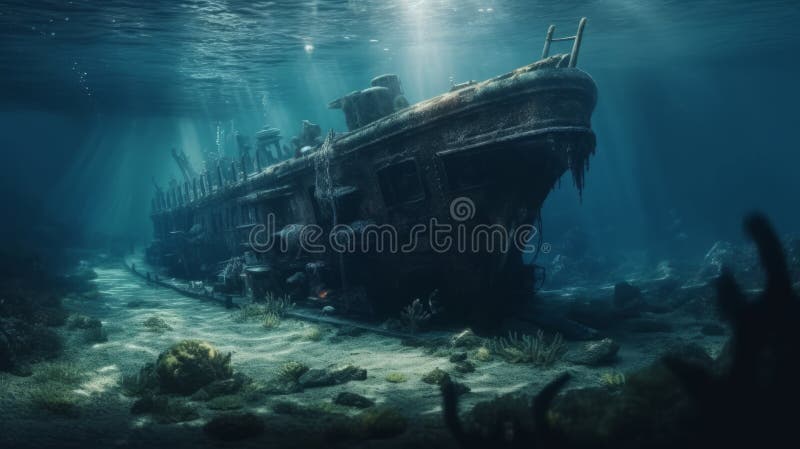 Sunken Ship at the Bottom of the Ocean. Generative AI Stock ...