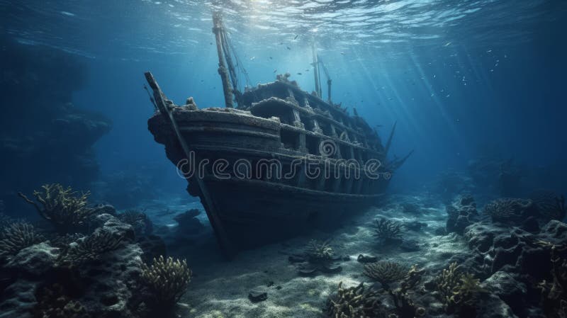 Sunken Ship at the Bottom of the Ocean. Generative AI Stock Image ...