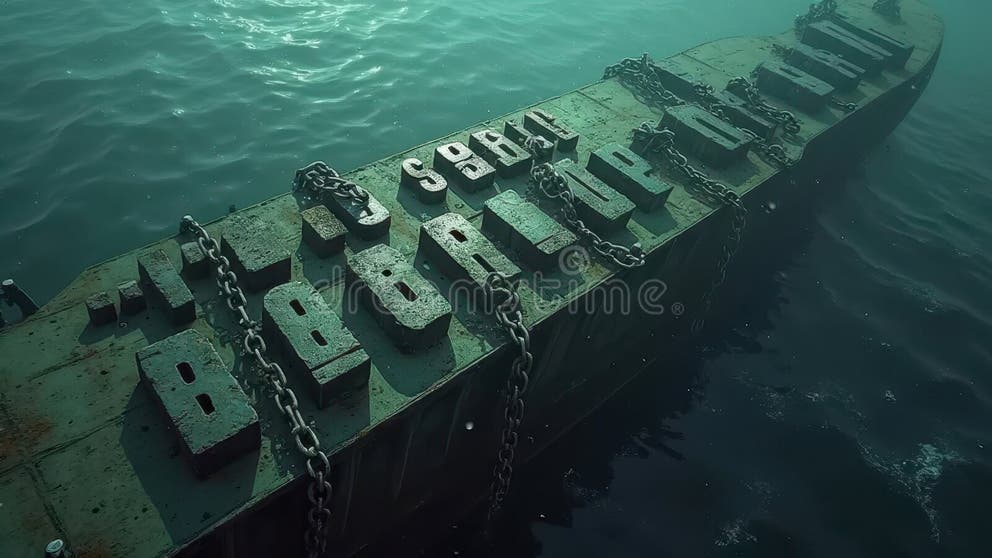 Sunken Ship with Chains and Blocks in Underwater Scene Stock Photo ...