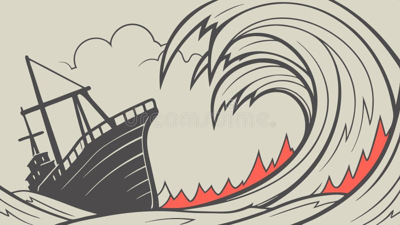 Sunken Ship, Crashing Wave, Nautical Disaster Vector, Vector Design ...