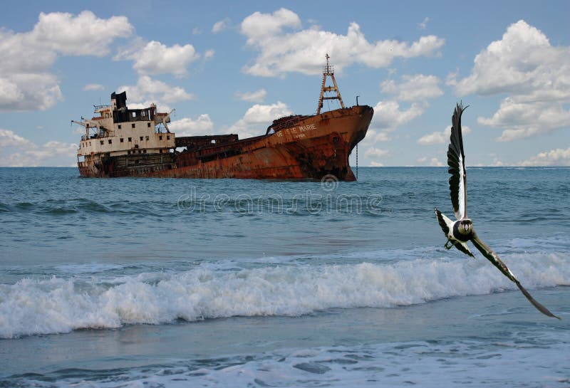 Sunken Ship on a Remote Coast Stock Image - Image of blue, spooky: 6417805