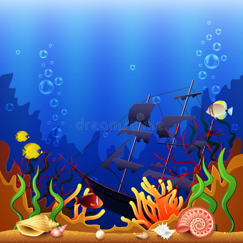 Sunken Ship Underwater Background Vector Stock Vector - Illustration of ...