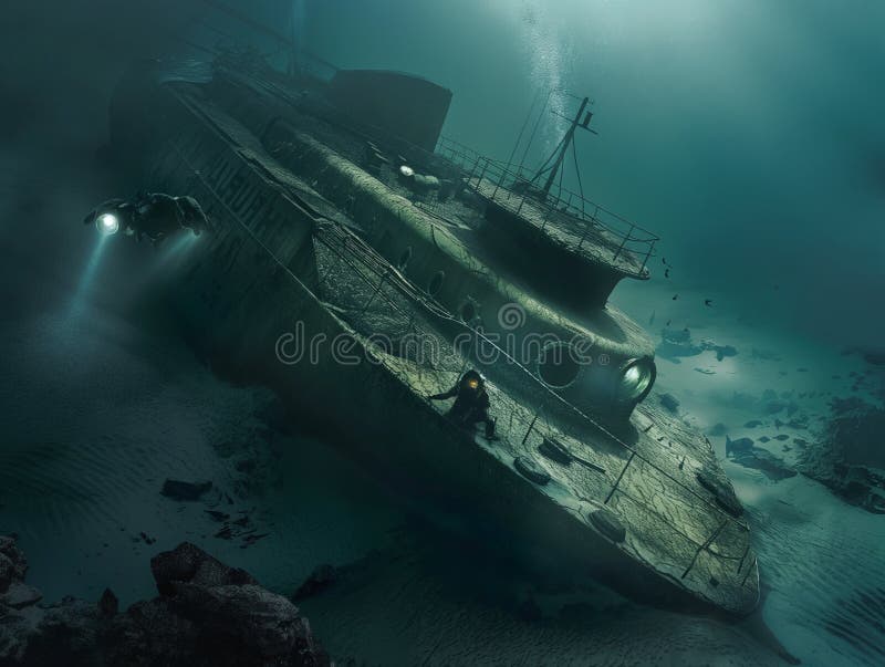 Sunken Ship, Underwater Mission To Sunken Ships Stock Photo - Image of ...